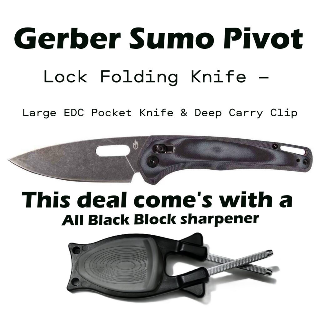 Gerber Sumo Pivot Lock Folding Knife – Large EDC-with a Block sharpener ...